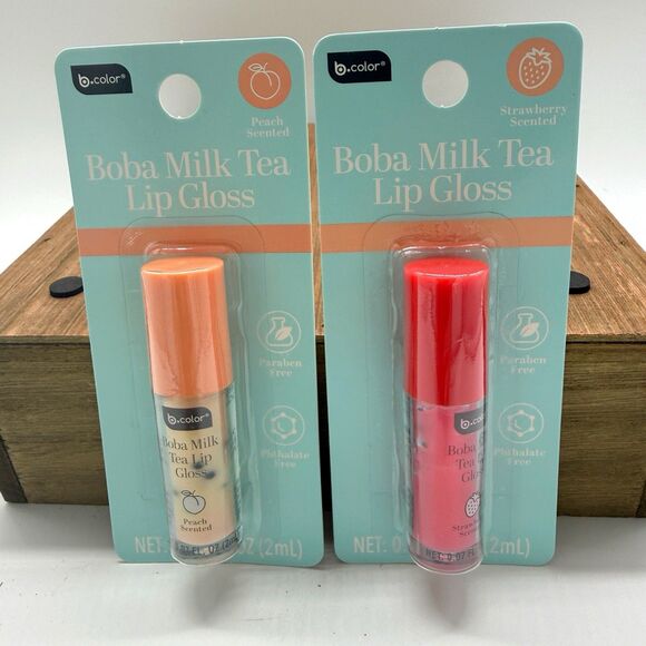 Makeup | Bcolor Boba Milk Tea Lip Gloss Set Peach Strawberry Scented ...